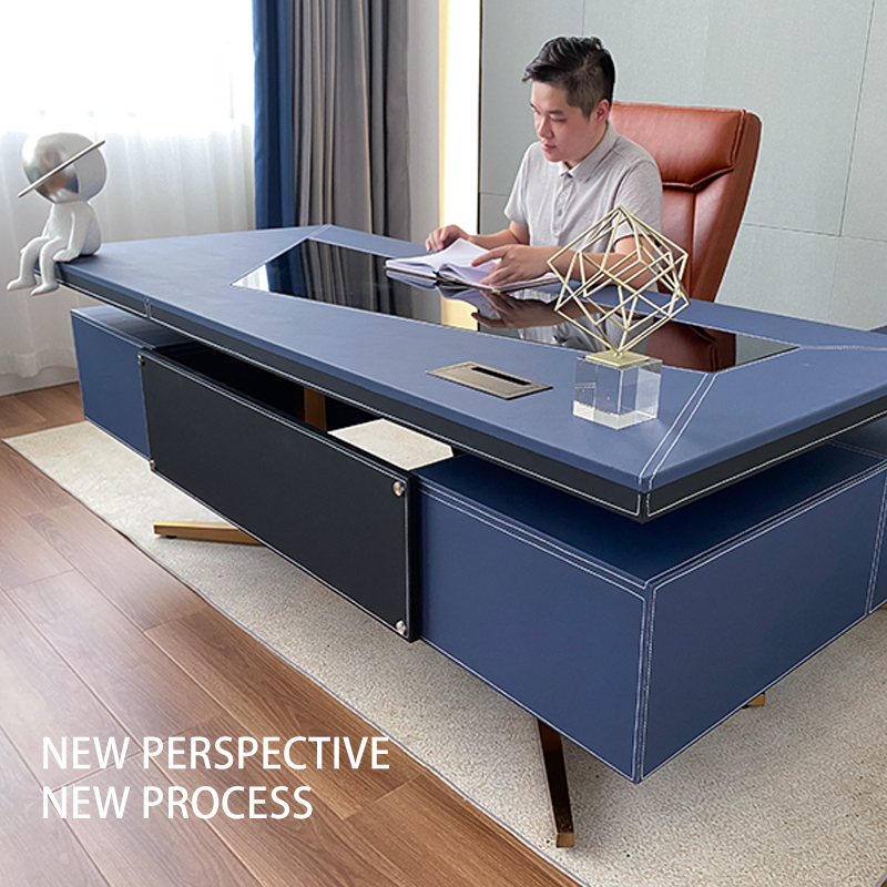 Wooden Executive Office Table Set Custom design Hermes blue office desk